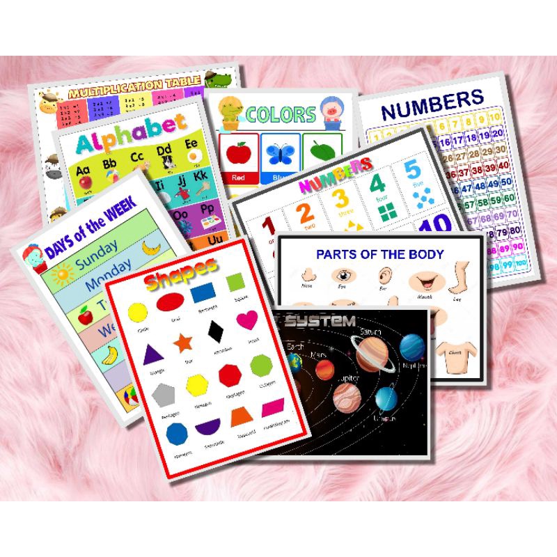 Laminated Educational Chart / Posters A4 size/ Alphabet, Shapes Numbers ...