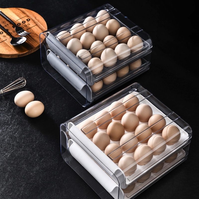 32 Grid Egg Storage Drawer Transparent Stackable Eggs Organizer Holder ...