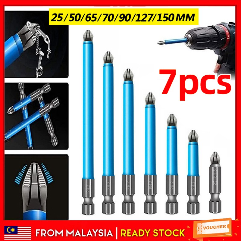 7PCS Magnetic Anti Slip Drill Bit Cross Screwdriver Drill Bit Head ...