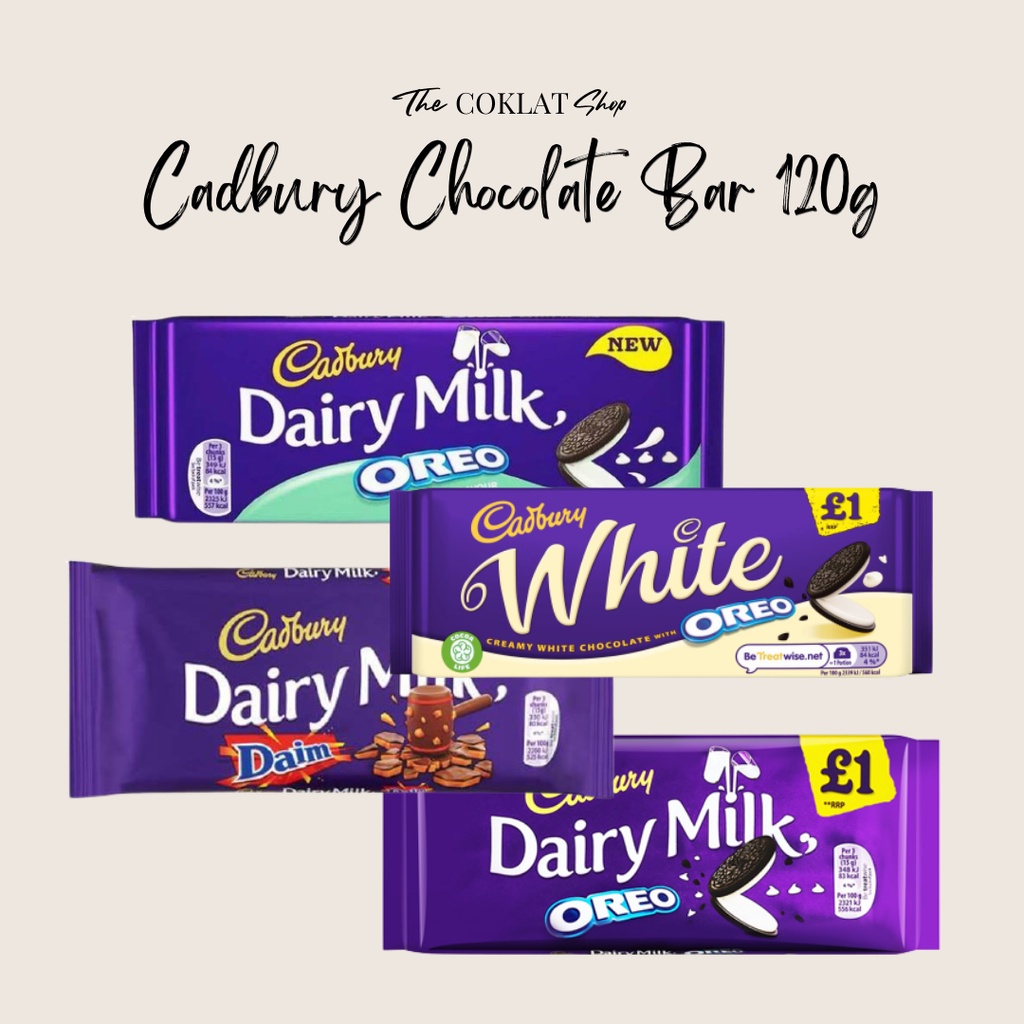 Cadbury Chocolate Bar Daim/Oreo Mint/Oreo/ White Choco Oreo - 120g ...