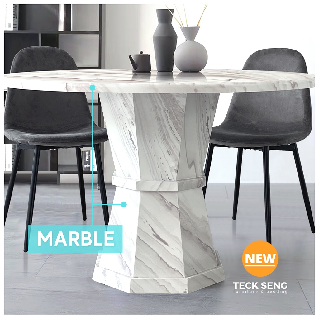 [TECK SENG] Margaret Full Marble Dining Set/ meja makan/ 1+4 1+6 Dining ...