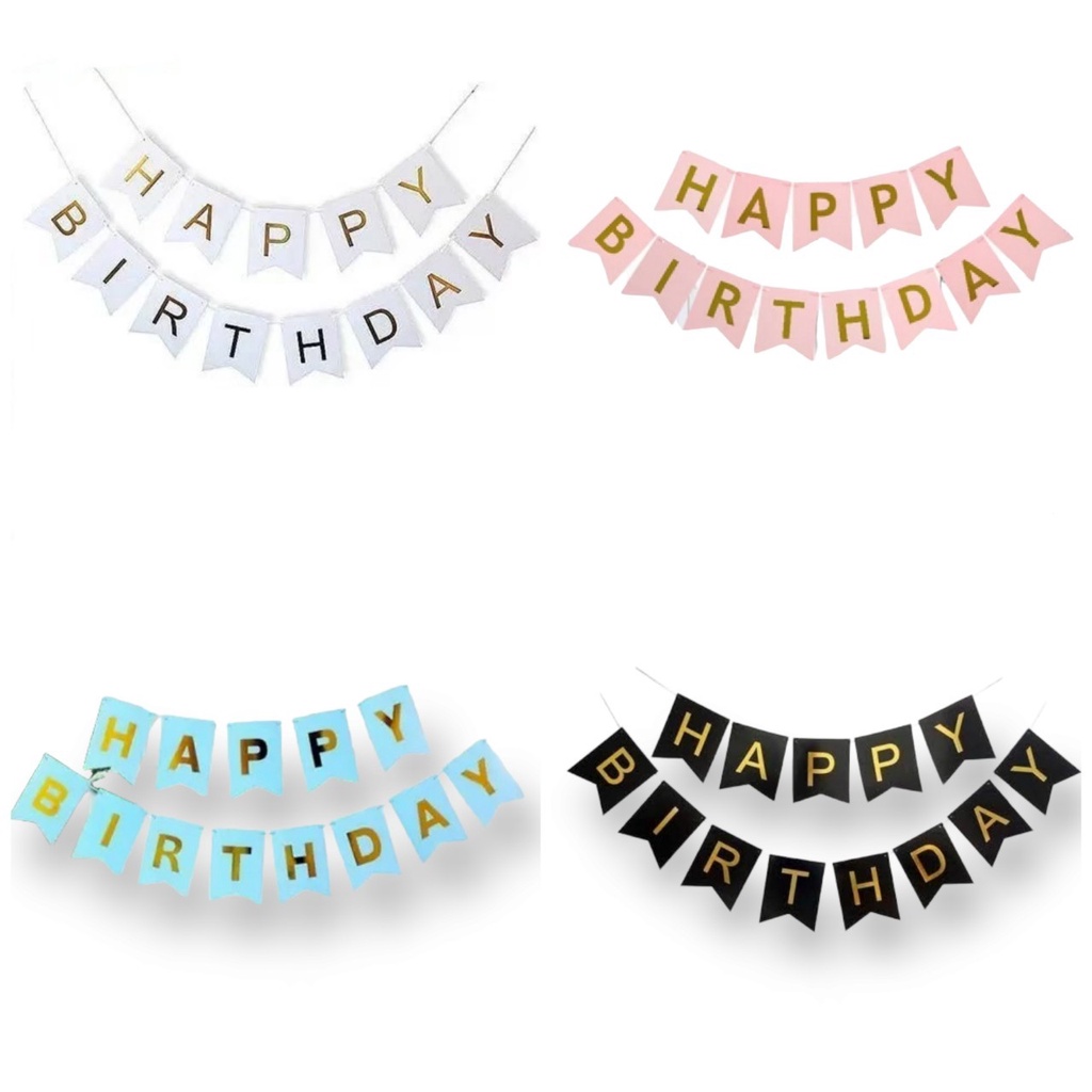 HITAM PUTIH Happy Birthday Banner / Blue, Pink, Black, White Birthday ...