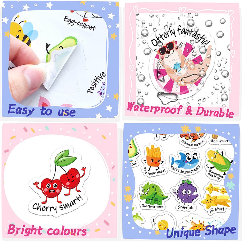 100Pcs Cute Cartoon Animals Reward Stickers with Word Motivational for ...