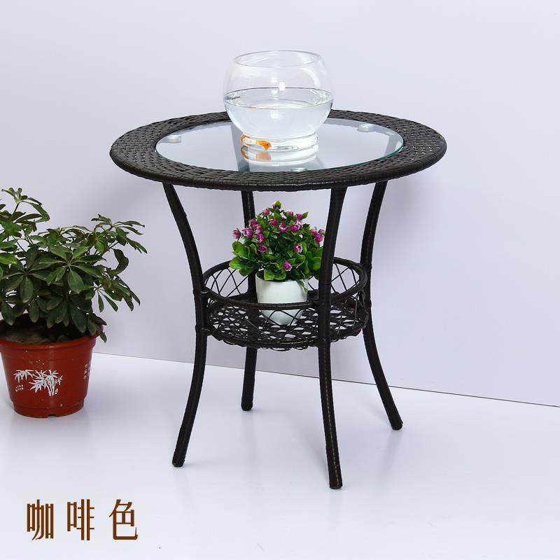 Simple Modern Balcony Storage Small round Table Rattan Glass Tea Table ...