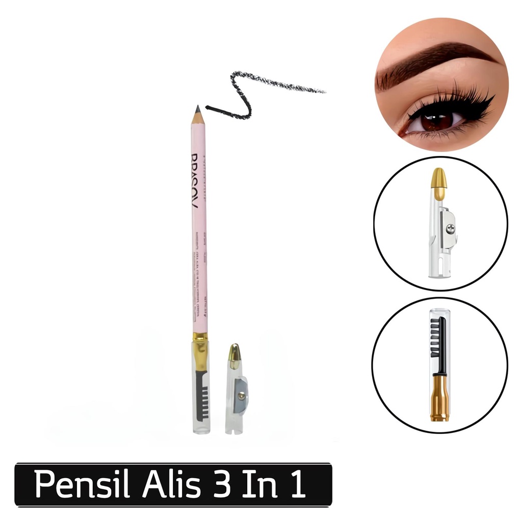 HITAM Brasov 3 IN 1 Eyebrow Pencil+Shavings+Brush 2.5 GR Eyebrow Pencil ...