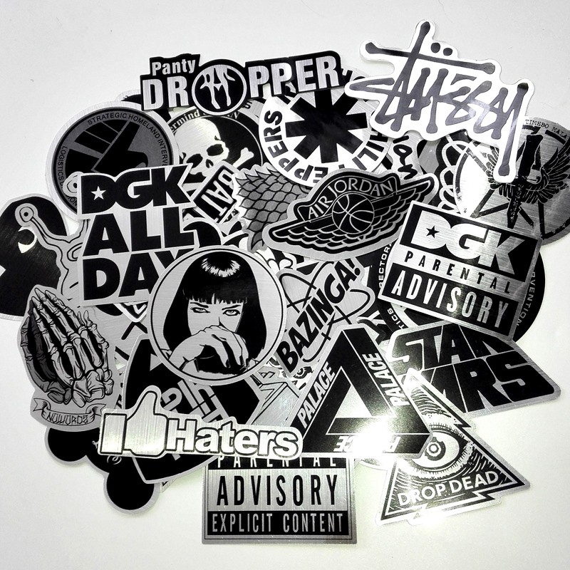 100 Pcs Metallic Black and White Stickers Graffiti Sticker for Laptop ...