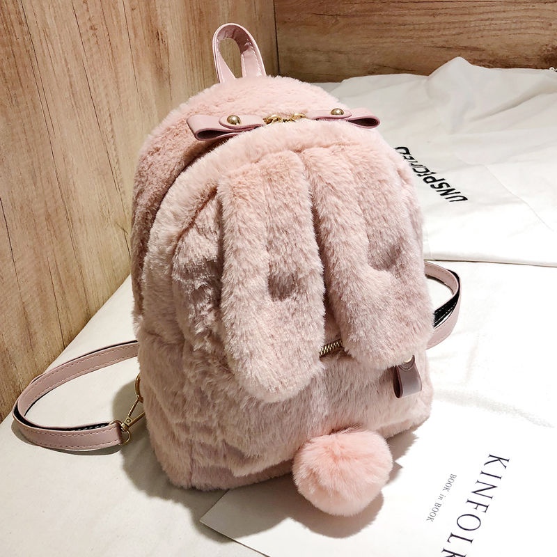 MISS PINK Cute Rabbit Ears Plush Small Backpack Female 2022 Fashion ...