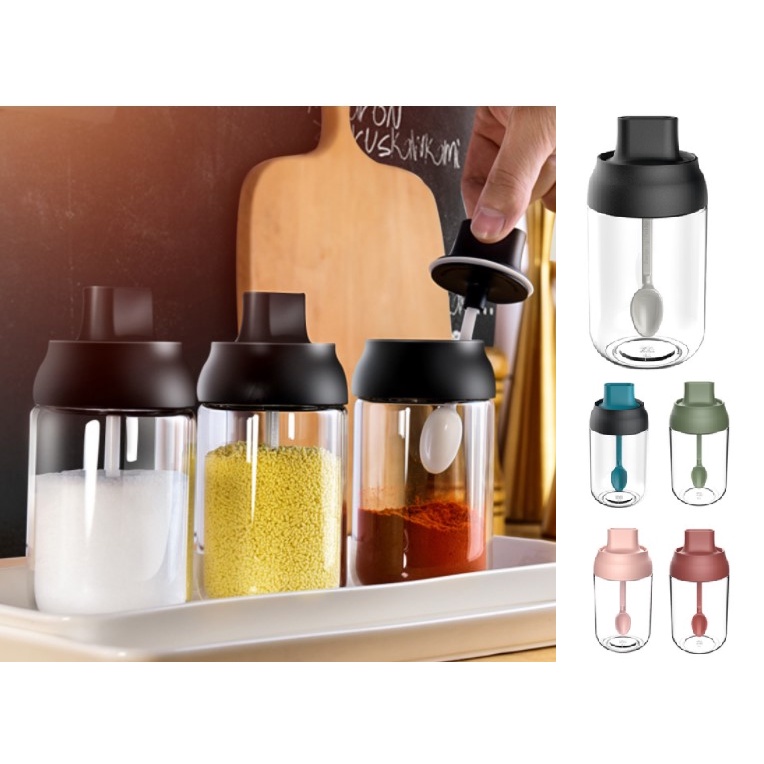 Kitchen Spice Glass Bottle Spoon Jars Salt Sugar Pepper Chilli Power ...