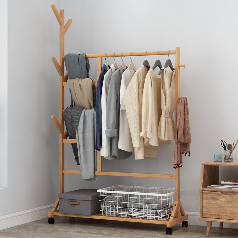 Hanger Floor Bedroom Home Solid Wood Bamboo Coat Rack Simple Hanger ...