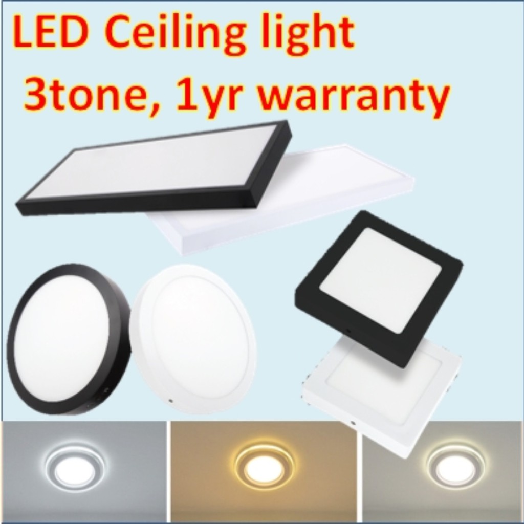 LED Ceiling light, black frame/White frame/ 3 tone LED | Shopee Singapore