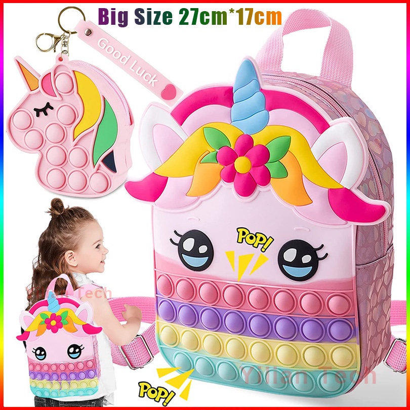 Large Pop It Fidget Toy Unicorn Backpack for Girls Unicorn Purse Bag ...