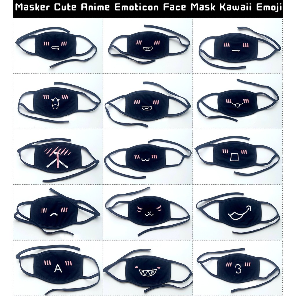 KAWAII CUTE ANIME EMOTICON FACE MASK KAWAII EMOJI MASK BLACK FABRIC ...