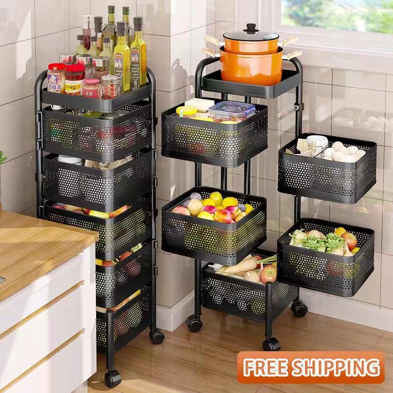 Minimalist Rotating Storage Rack Rak Dapur Trolley Rack Beroda Rack ...