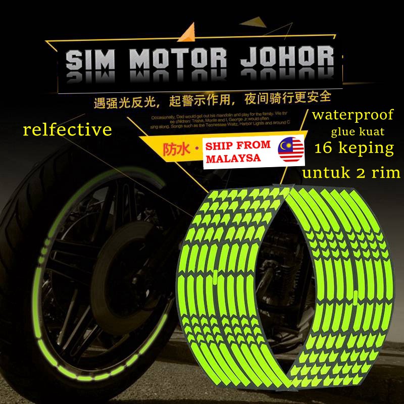 [JOHOR ] [16 Pcs] Lining Rim Sticker Wheel Decal Reflective Motorbike ...