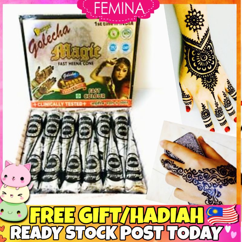 INAI HITAM MAGIC BLACK GOLECHA HENNA 1 BOX (12 CONES) | Shopee Singapore