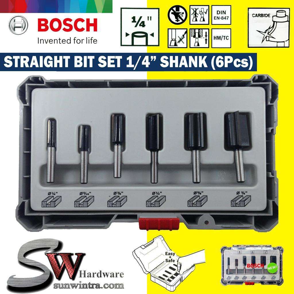 Bosch STRAIGHT ROUTER BIT SET 1/4" Shank (6Pcs) 2607017467 | Shopee ...