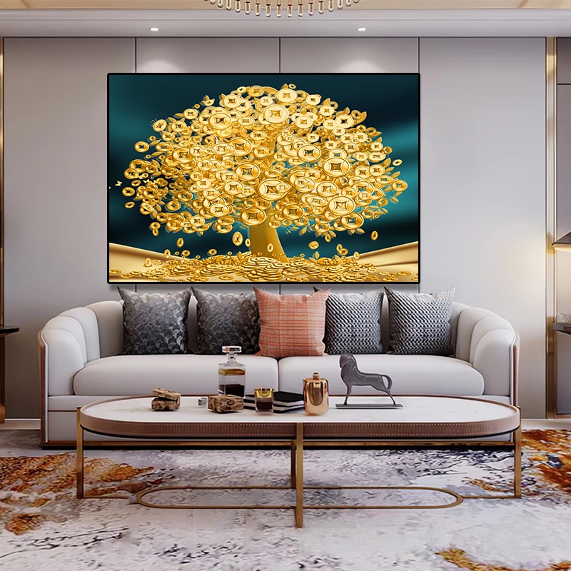 Gold Money Tree Canvas Painting Modern Living Room Wall Art Print ...