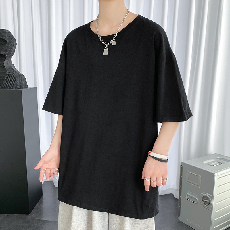 M-8XL Big size t shirt men Basic plain oversized tee loose Round neck ...