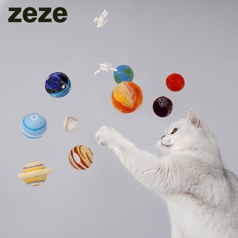 Zeze felt chaser ball cat toy with catnip galaxy series gift set ...