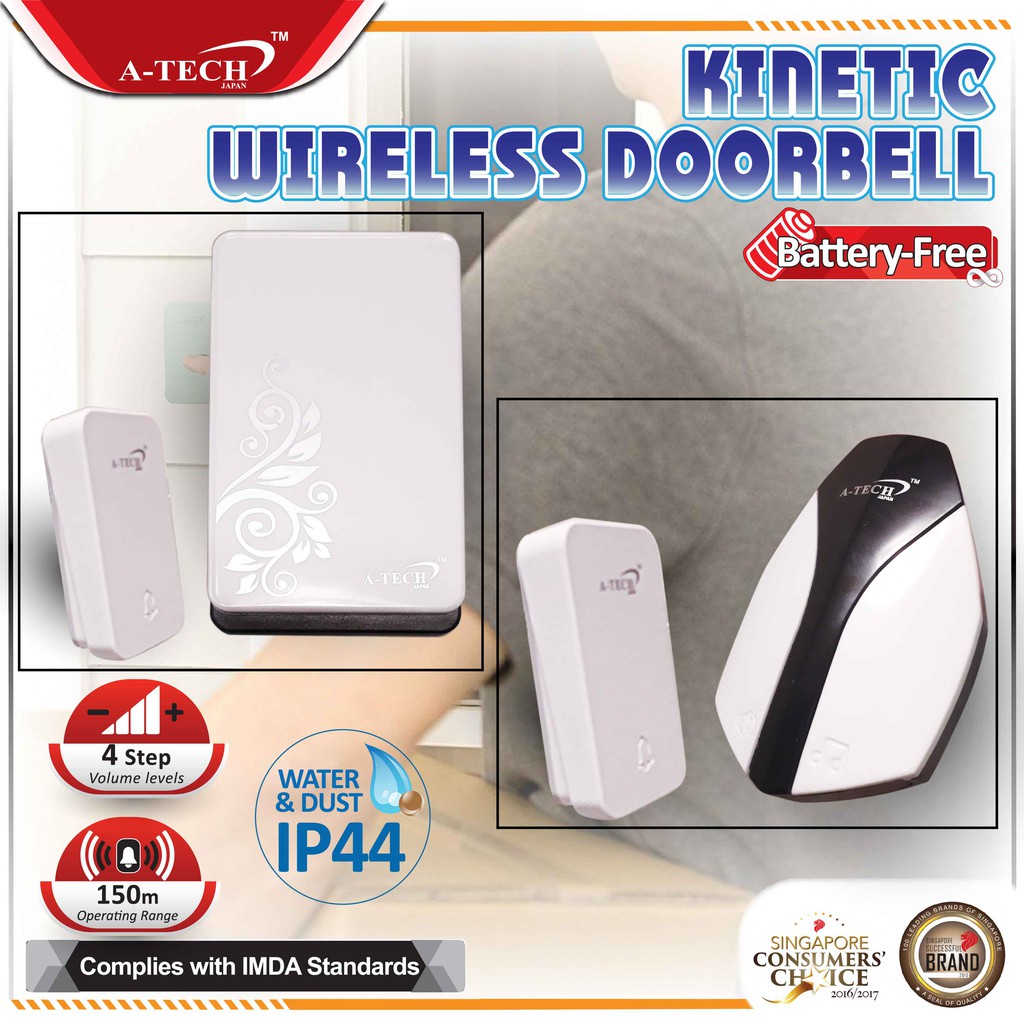A-Tech Wireless Kinetic Doorbell, Wireless Doorbell | Shopee Singapore