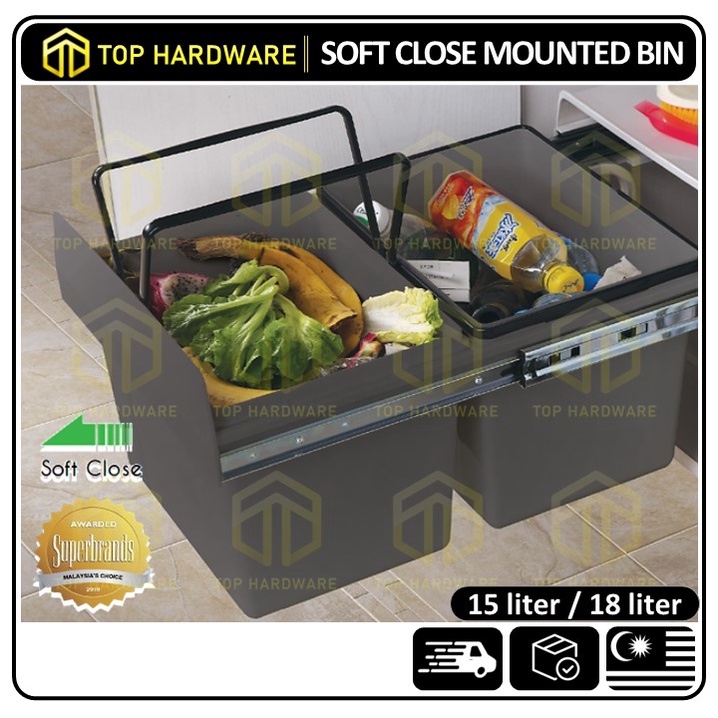 TOP Kitchen Bin Soft Close Pull Out Mounted Bin Bottom Mounted Bin ...
