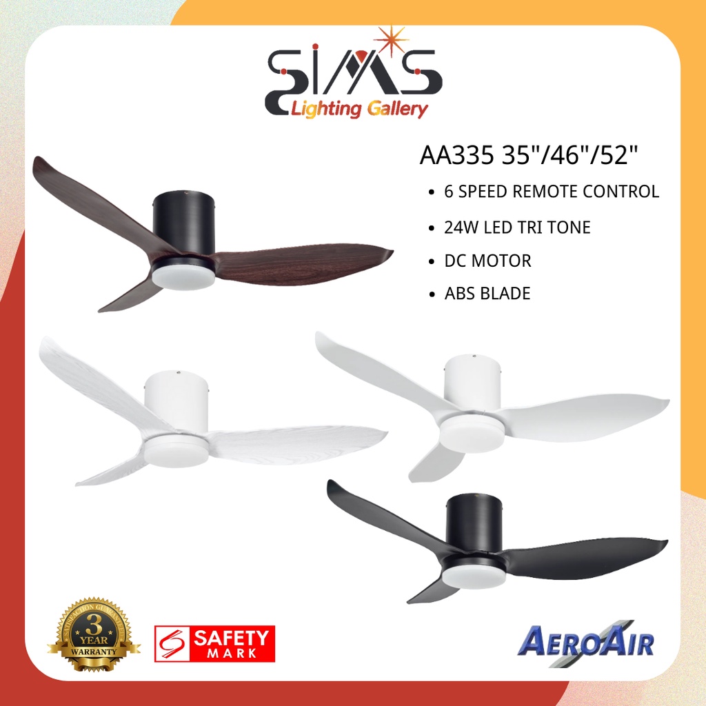 AEROAIR AA335 ceiling fan with 24W LED Tri Color / DC motor | Shopee ...