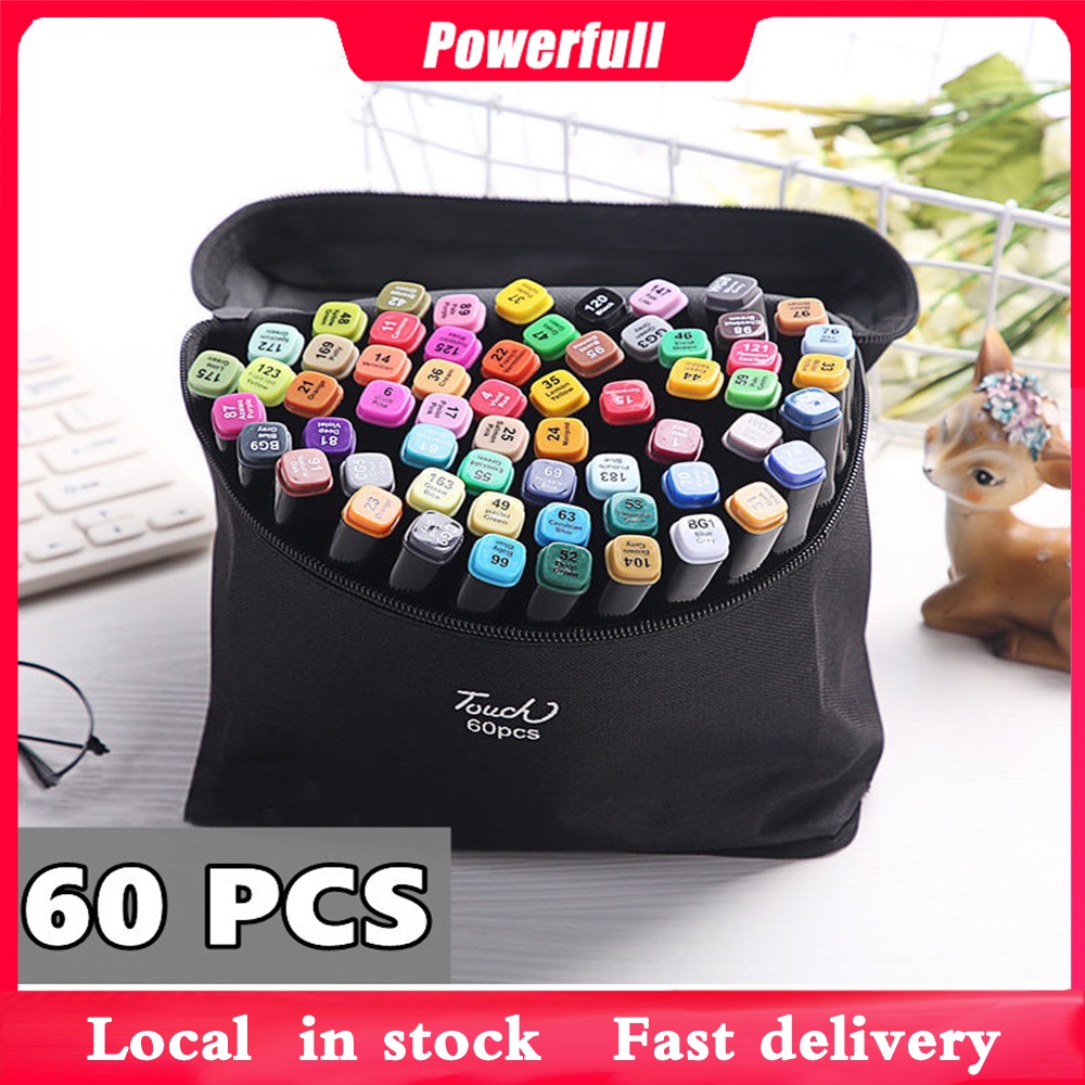 60pcs Touch Colours Graphic Art Twin Tip Marker Pen Set Color Dual Head ...