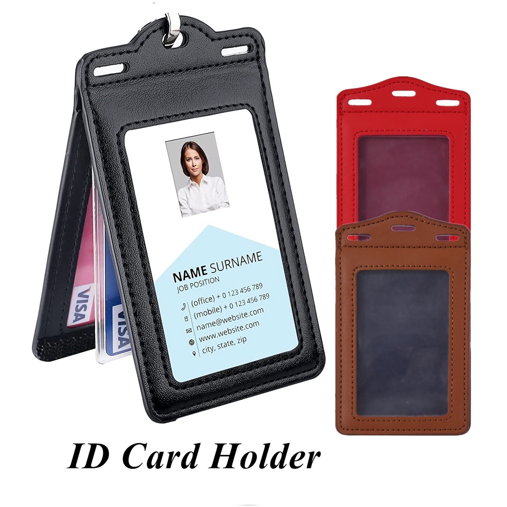 PU Leather Trifold Duty ID Card Holder With Clear ID Window And Card ...