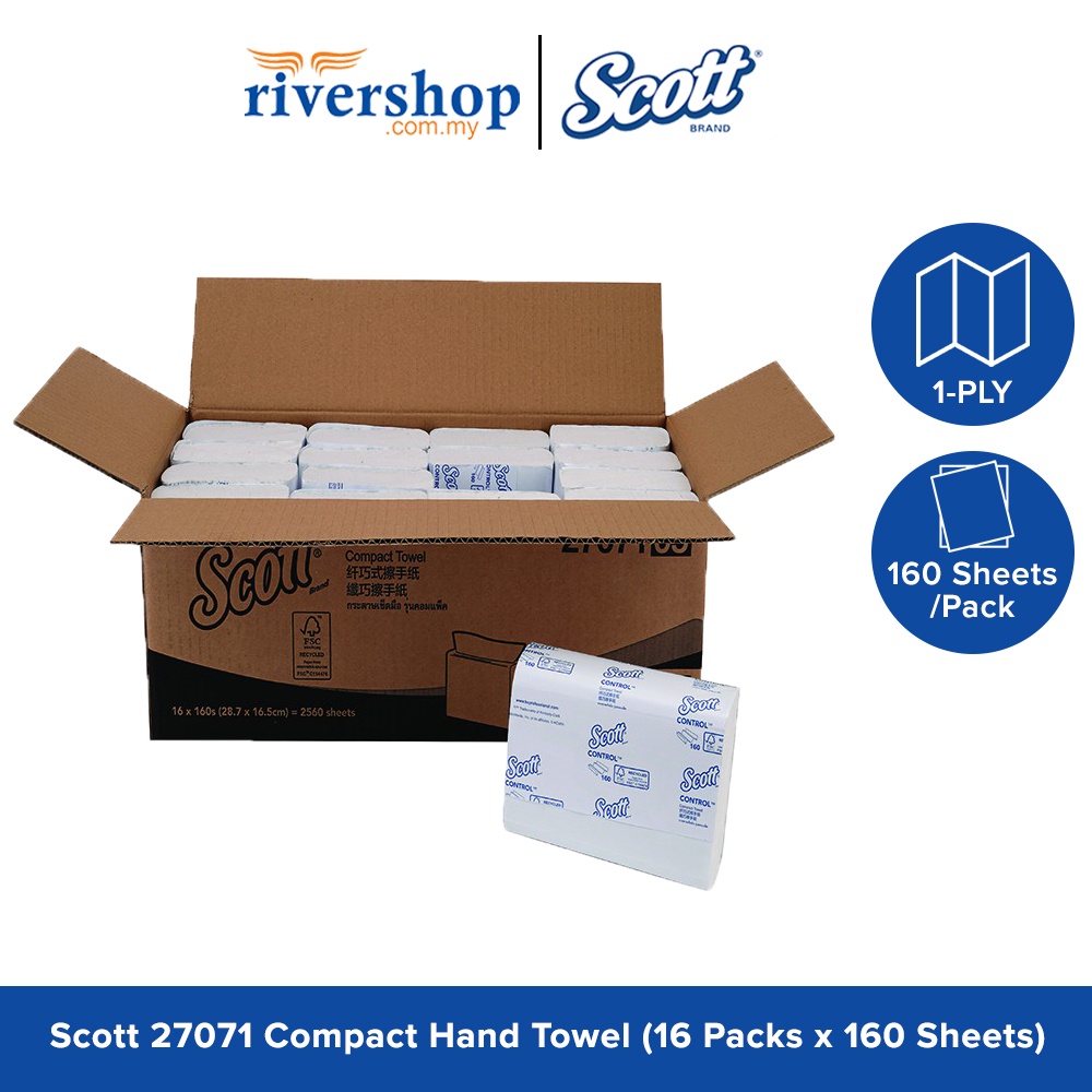 Scott Compact Hand Towel Multifold Value 27071 - White (16 Packs x 160 ...