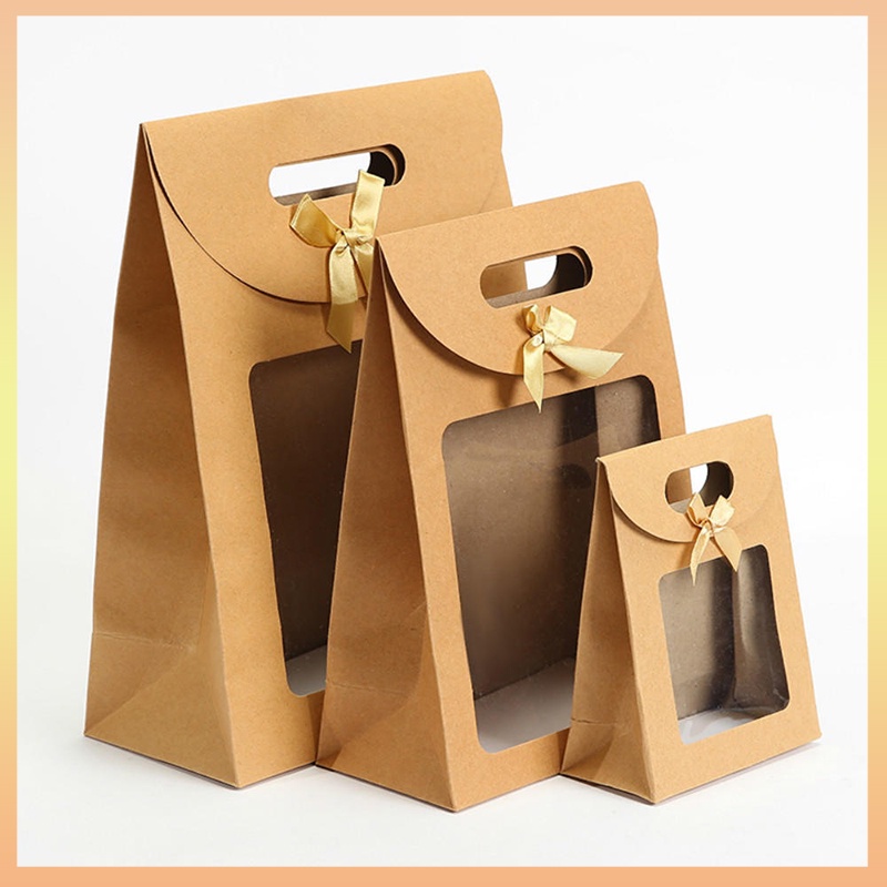 26/20/16cm Kraft Paper Portable Gift Bag PVC Clear Window Packaging ...