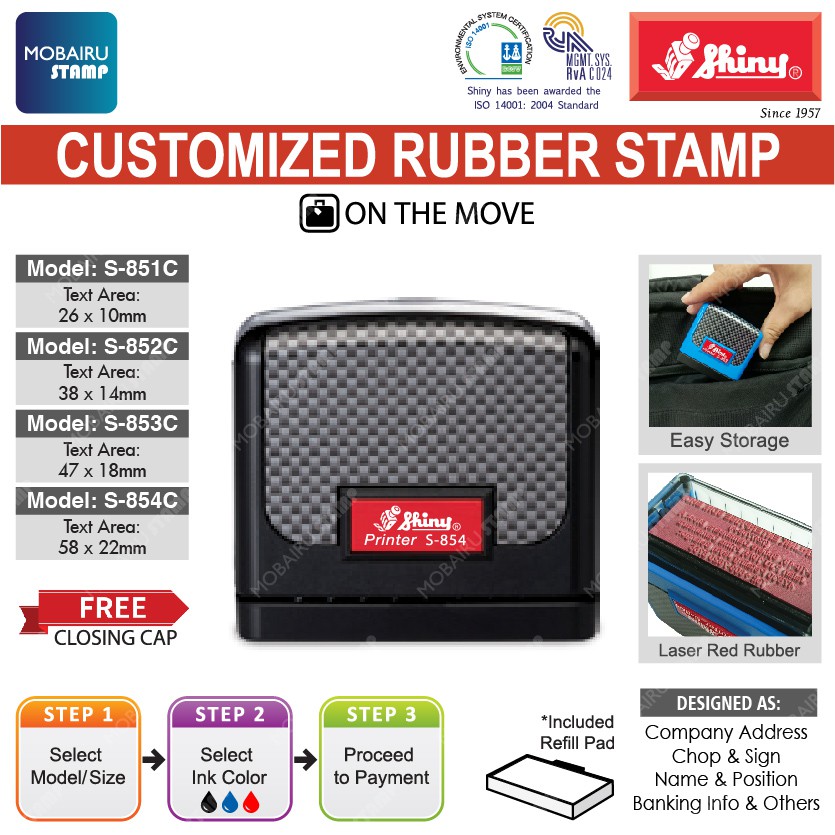 *POS SAME DAY* SHINY Customised Rubber Stamps - S851C - S854C Printer ...