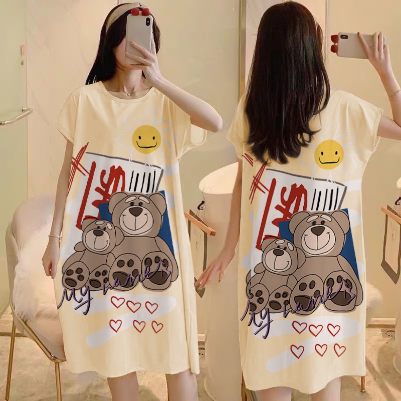 Nightdress Summer Thin Cartoon Women Pyjamas milk silk home service ...