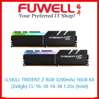 G.Skill Trident Z RGB 3200mhz 16gb Kit (2x8gb) F4-3200C16D-16GTZR DDR4 ...