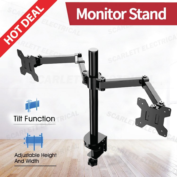 Heavy Duty Fully Adjustable Dual Monitor Stand Desk Mount with C-clamp ...