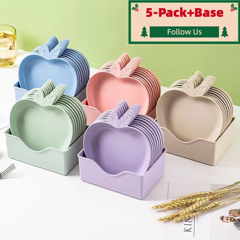 5-Pack 15cm Apple Shaped Plates Plastic Wheat Straw Dishes Snack Cake ...