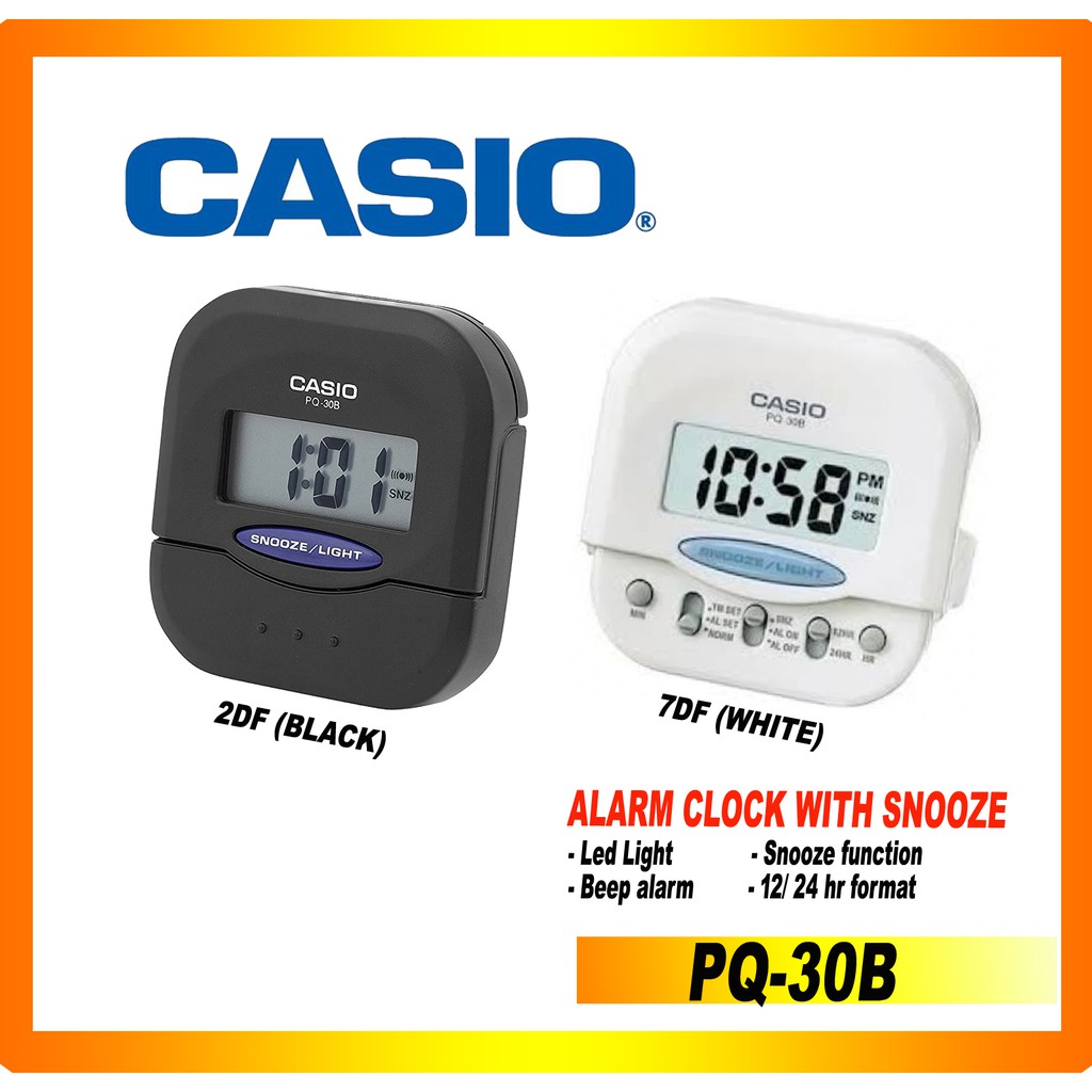 CASIO PQ-30B-7DF (White) 2DF (Black) Pocket Travel Alarm Beep Clock ...