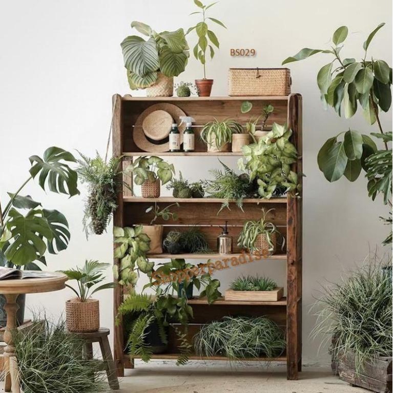 BS 029 Country Style Multi-level Solid Wood Shelves, Rustic Finish | Shopee Singapore
