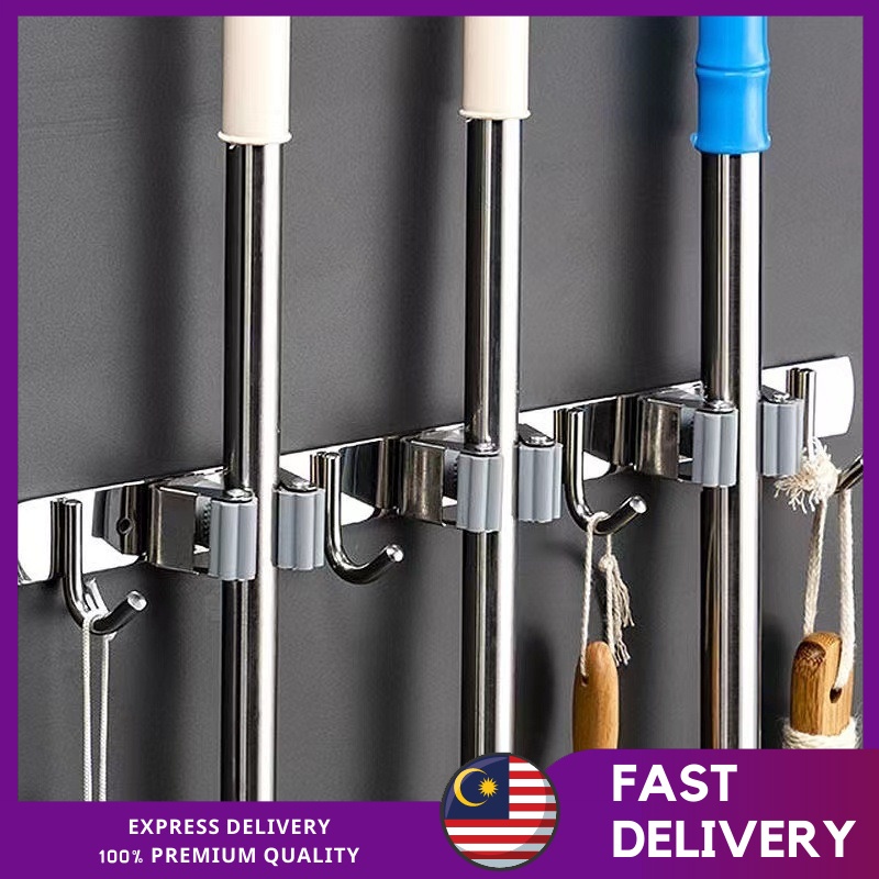 Hanger Heavy Duty Stainless Steel Space Saving Mop Rack Organizer ...