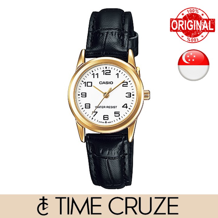 [Time Cruze] Casio LTP-V001 Analog Small Black Leather Strap Women Watch LTP-V001GL-7B LTP ...