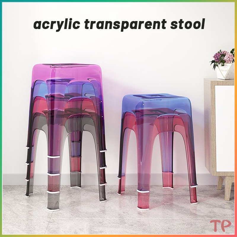 Transparent Plastic Stool Household Thickened Stackable Dining Table ...