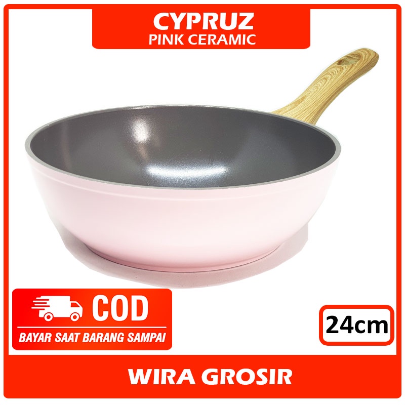 Cypruz Frying Deep Wok Pink Ceramic 24cm | Marble Pan | Non-stick ...