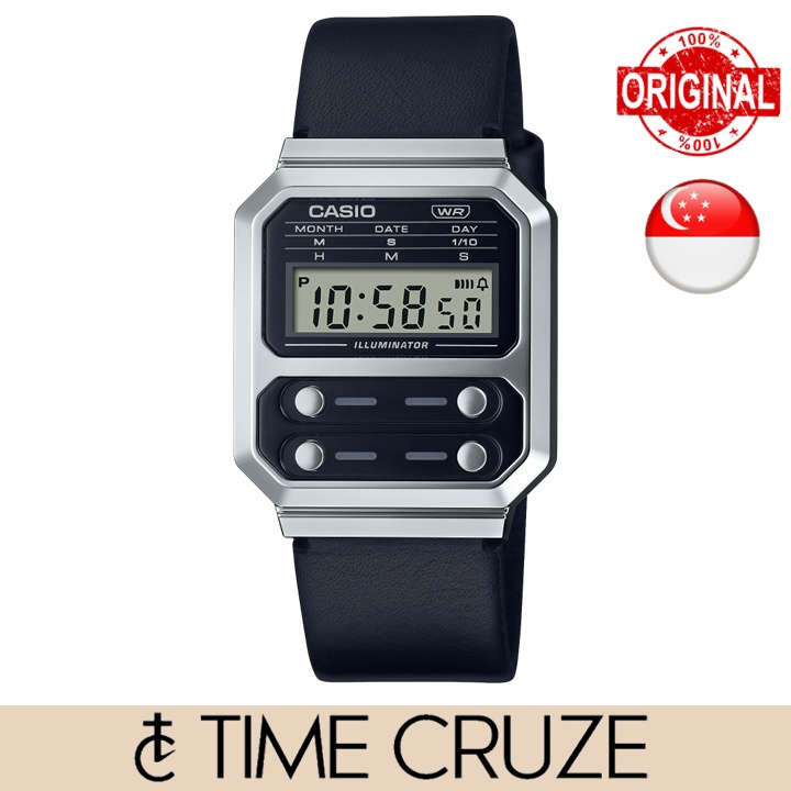 [Time Cruze] Casio A100 Black Leather Strap Quartz Digital Tribute ...