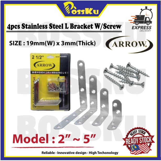 ARROW Stainless Steel L Bracket 2"/ 2 1/2" /3" /4" /5'' (4pcs) | Shopee ...