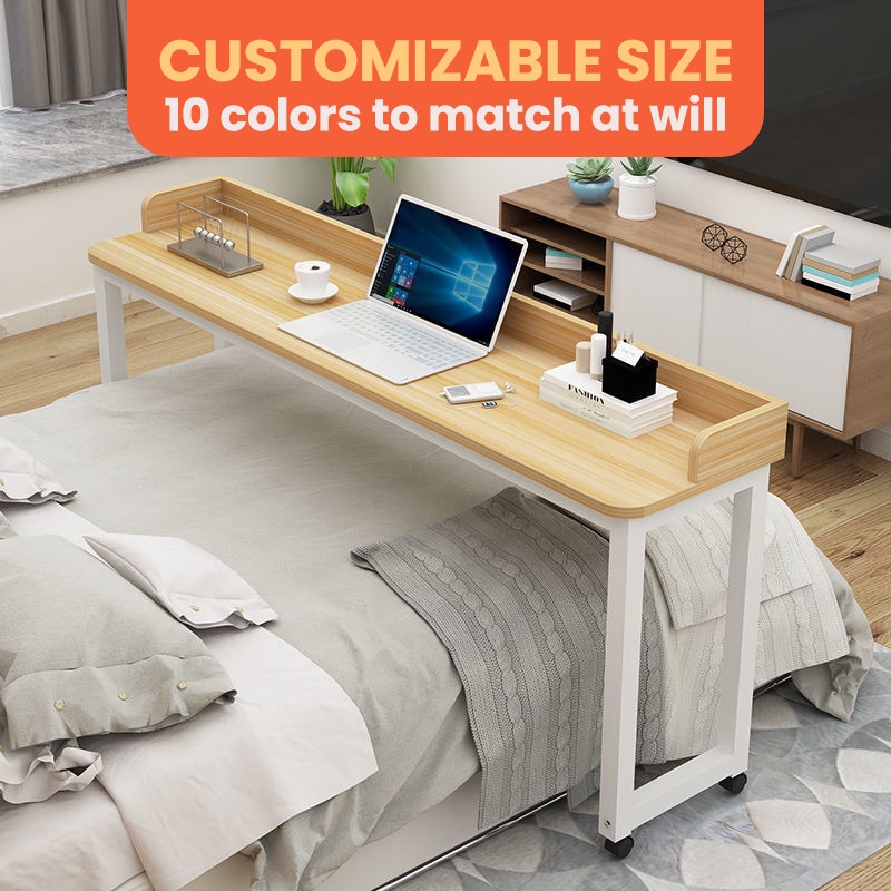 YSSH Double Computer Table Mobile Cross Bed Table With Wheels Wooden ...