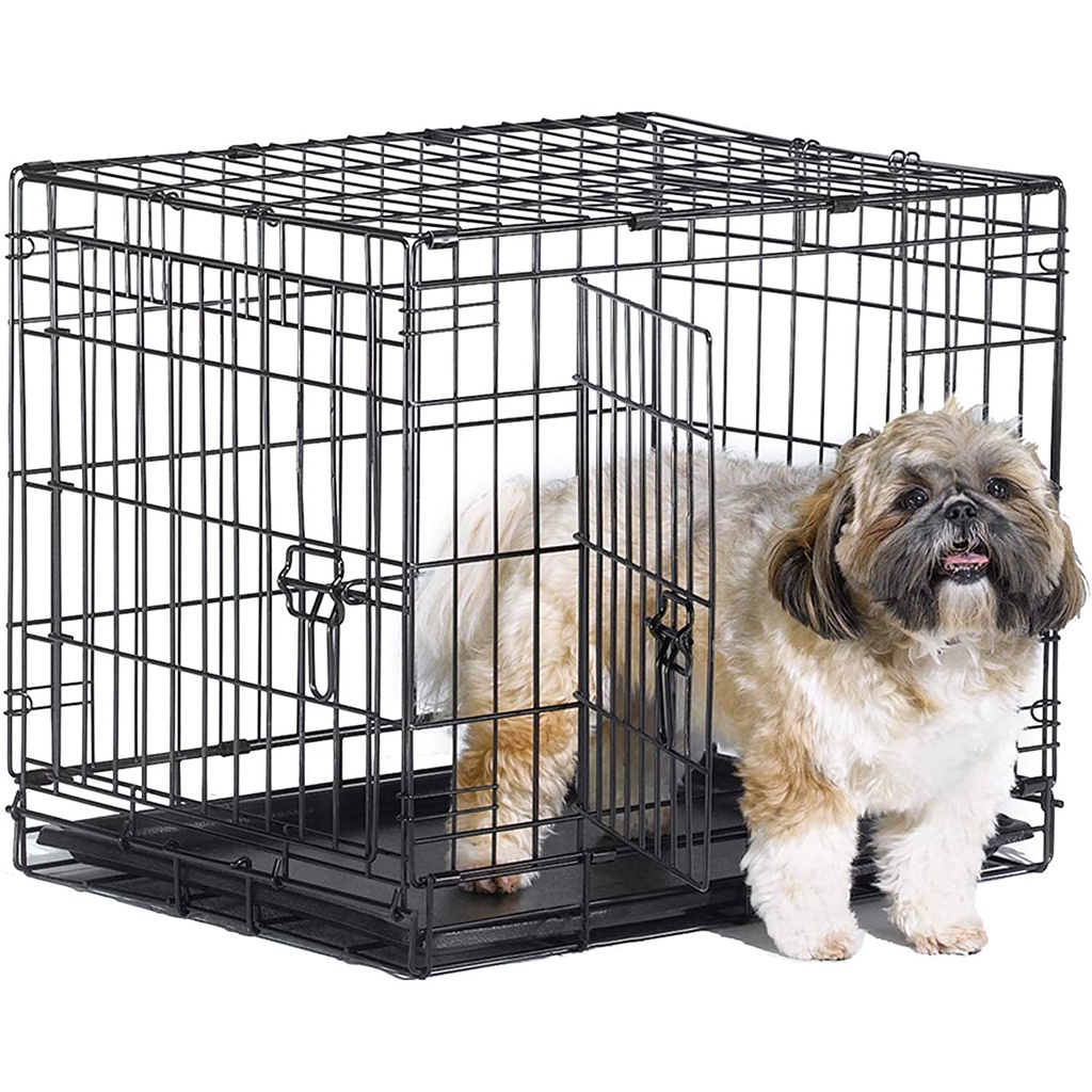 24" Double Door Folding Metal Dog Crate, Includes Leak-Proof Plastic ...