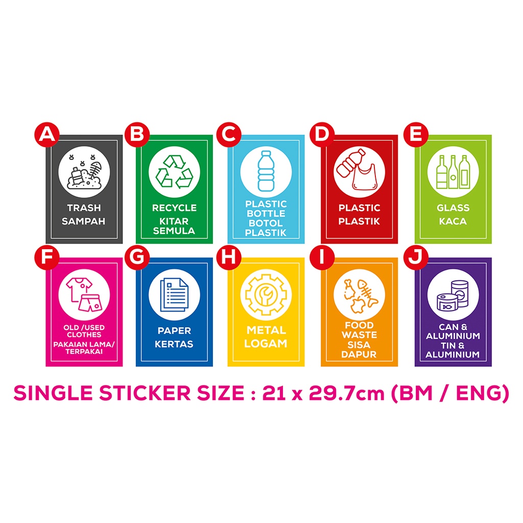 Tong Sampah Sticker Sorting Label Pvc Sticker Signage Tong Kitar Semula Recycle Bin Trash Can
