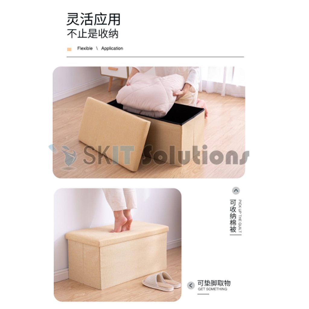 Ottoman Fabric / Leather Storage Box Foldable Sofa Seat Stool Organizer ...