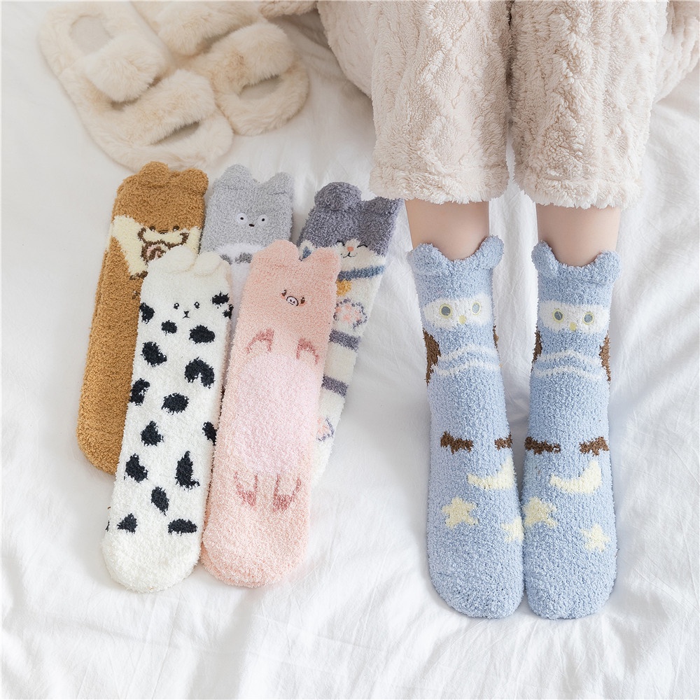 Women Winter Plush Cozy Slipper Socks Warm Fuzzy Soft Fluffy Sleep Sock ...