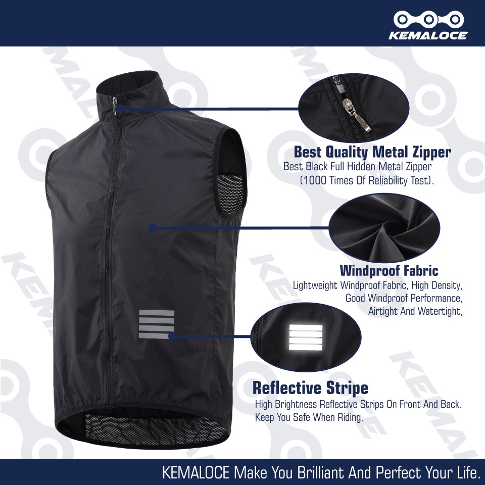 KEMALOCE Cycling Vest Winproof Navy Blue Men 2024 Sleeveless Bicycle ...