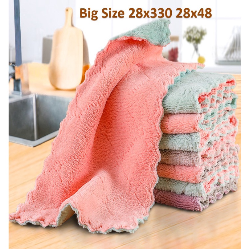 Double-Layer Microfiber Kitchen Dish Cloth (big size) Brush Hand-clean ...